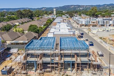 Aerial view of new luxury medium density housing development under ...